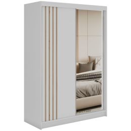 SCHWEBET&Uuml;RENSCHRANK mit Lamellen und Spiegel DIANA - 150 - Wei&szlig; und Eiche Artisan