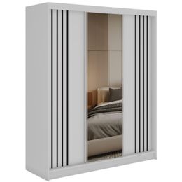 SCHWEBET&Uuml;RENSCHRANK mit Lamellen, Spiegel und Schubladen DIANA - 180 - Wei&szlig; und Schwarz