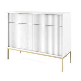 SIDEBOARD Eternas 2T 2S Wei&szlig; 104/83/39 cm &ndash; goldene F&uuml;&szlig;e, mit geriffelten Fronten