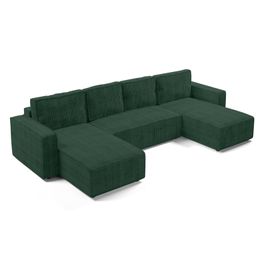 WOHNLANDSCHAFT Aydin U Form Gr&uuml;n 338/169/85 cm Cord mit Schlaffunktion