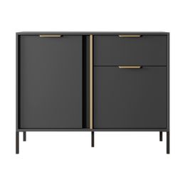 SIDEBOARD Catanian 2T 1S Grau 103,3/81,4/39,5 cm &ndash; mit goldenen Griffen und schwarzen Beinen