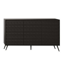 SIDEBOARD Delvine 3T Schwarz 154/78/38 cm &ndash; mit schwarzen Beinen und 3 verzierten T&uuml;ren