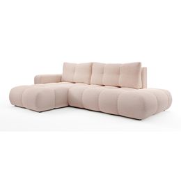 ECKSOFA L Form Hosio Hellcreme-Rosa 286/177/88 cm Links mit Schlaffunktion