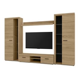 WOHNWAND Spacoro XL Ge&ouml;lte Eiche 300/190/40 cm Viel Stauraum ohne LED