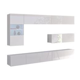 WOHNWAND Kossana 4 Modern Wei&szlig; 255/142/43 cm Wohnzimmerm&ouml;bel