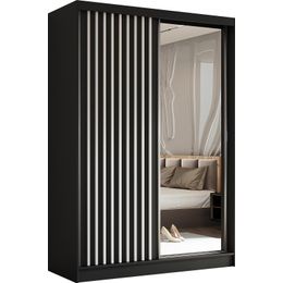 SCHWEBET&Uuml;RENSCHRANK Cabinio Schwarz Wei&szlig; 150/216/61 cm &ndash; mit Spiegel und Lamellen