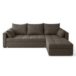 ECKSOFA Universelle L Form Elif Braun 220/140/85 cm stilvolle mit Schlaffunktion