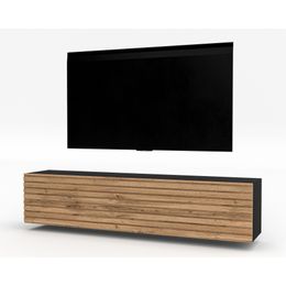 LOWBOARD ZIVOLLI 160 Schwarz, Wotan Lamellen 160/34/40 cm &ndash; TV-H&auml;ngeschrank mit Lamellenfront