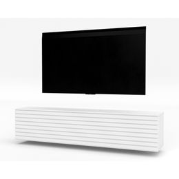 LOWBOARD ZIVOLLI 160 Wei&szlig;, Wei&szlig;e Lamellen 160/34/40 cm &ndash; TV-H&auml;ngeschrank mit Lamellenfront
