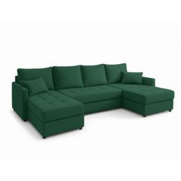 WOHNLANDSCHAFT Dolceo Dunkelgr&uuml;n 287/140/73 cm mit Schlaffunktion Bettkasten Design