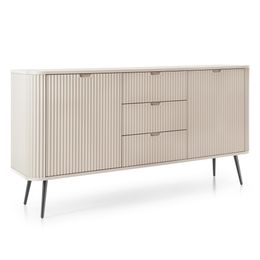 SIDEBOARD Salvia 2T 3S Beige, Schwarz 168/87/39 cm &ndash; mit geriffelten Fronten und hohen Beinen
