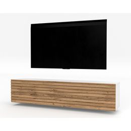 LOWBOARD ZIVOLLI 160 Wei&szlig;, Wotan Lamellen 160/34/40 cm &ndash; TV-H&auml;ngeschrank mit Lamellenfront
