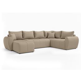 WOHNLANDSCHAFT Malatya U Form MAX Hellbraun 311/145/80 cm mit Schlaffunktion