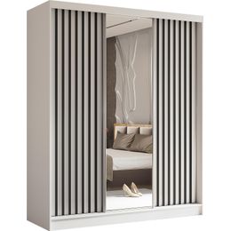 SCHWEBET&Uuml;RENSCHRANK Cabinio Wei&szlig; Schwarz 180/216/61 cm &ndash; mit Spiegel und Lamellen