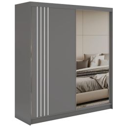 SCHWEBET&Uuml;RENSCHRANK mit Lamellen und Spiegel DIANA - 200 - Grau und Wei&szlig;