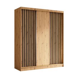 SCHWEBET&Uuml;RENSCHRANK Cabinio Eiche Artisan Schwarz 180/216/61 cm &ndash; Modern, mit Lamellen
