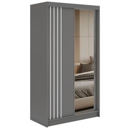 SCHWEBET&Uuml;RENSCHRANK mit Lamellen und Spiegel DIANA - 120 - Grau und Wei&szlig;