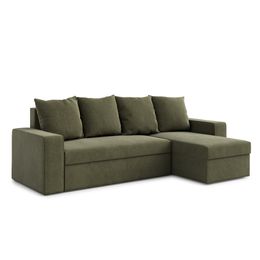 ECKSOFA L Form Climpy Olivgr&uuml;n 242/145/98 cm &ndash; mit Schlaffunktion und Bettkasten
