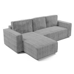 ECKSOFA L Form Aydin Hellgrau 258/169/85 cm Cord Universal mit Schlaffunktion