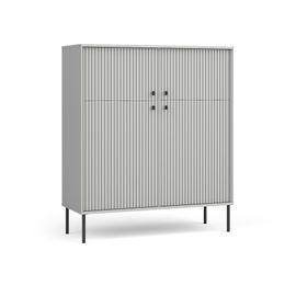 SIDEBOARD Irelis 4T Grau 105,4/122,4/41 cm &ndash; mit geriffelten Fronten, mit schwarzen Beinen