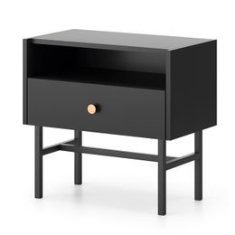NACHTTISCH Dinley 1S Schwarz 54,8/52/39 cm &ndash; mit schwarzen Beinen im minimalistischen Design