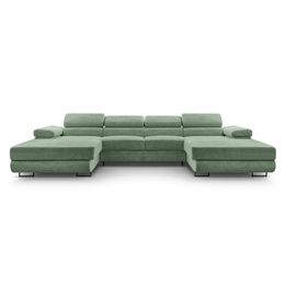 WOHNLANDSCHAFT Arborio Salbeigr&uuml;n 352/202/90 cm mit Schlaffunktion
