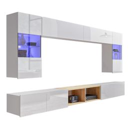 WOHNWAND Kossana 24 Modern Wei&szlig;/Goldene Eiche 300/154/43 cm Wohnzimmer Design