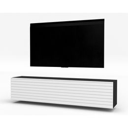 LOWBOARD ZIVOLLI 160 Schwarz, Wei&szlig;e Lamellen 160/34/40 cm &ndash; TV-H&auml;ngeschrank mit Lamellenfront