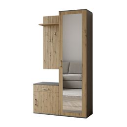 GARDEROBENSCHRANK Magnola Grau Artisan Eiche 100/180,5/35 cm &ndash; Modern, mit Spiegel und viel Stauraum