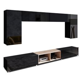 WOHNWAND Kossana 23 Modern Schwarz/Goldene Eiche 300/43/154 cm Wohnwand Set
