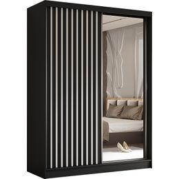 SCHWEBET&Uuml;RENSCHRANK Cabinio Schwarz Wei&szlig; 160/216/61 cm &ndash; mit Spiegel und Lamellen