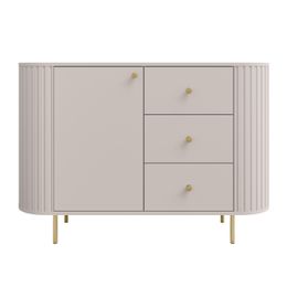 SIDEBOARD Halay Beige, 1 T&uuml;r & 3 Schubladen Moderne Rillenstruktur 123 cm