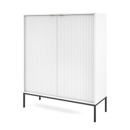 SIDEBOARD Eternas 2T Wei&szlig; 104/125/39 cm &ndash; schwarze F&uuml;&szlig;e, mit geriffelten Fronten
