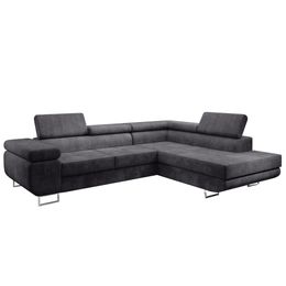 ECKSOFA L Form Kanya Hellgrau 275/202/90 cm &ndash; Sofa mit Bettfunktion & Stauraum R