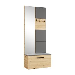 GARDEROBENSCHRANK Rosanno III Eiche Artisan 80,6/204/40 cm &ndash; Modern, mit Spiegel und Kleiderhaken