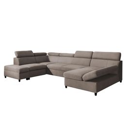 WOHNLANDSCHAFT Olettio Braun 342/205/96 cm &ndash; gro&szlig;es Sofa mit Schlaffunktion L