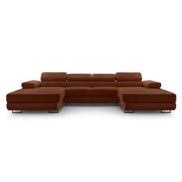 WOHNLANDSCHAFT Arborio Ziegelrot 352/202/90 cm mit Schlaffunktion