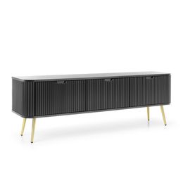 LOWBOARD Salvia 3T Schwarz, Gold 168/56/39 cm &ndash; mit geriffelten Fronten und hohen Beinen