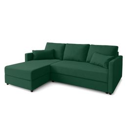 ECKSOFA L Form Dolceo Dunkelgr&uuml;n 226/140/78 cm &ndash; Schlaffunktion Universell Rechts Links