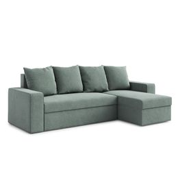 ECKSOFA L Form Climpy Salbeigr&uuml;n 242/145/98 cm &ndash; mit Schlaffunktion und Bettkasten