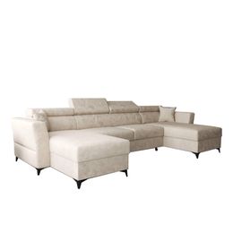 WOHNLANDSCHAFT Ribella Creme 345/180/100 cm mit Schlaffunktion