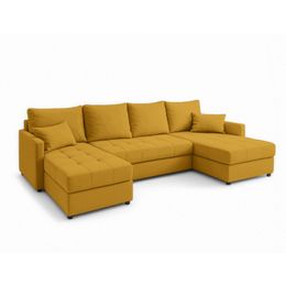 WOHNLANDSCHAFT Dolceo Gelb 287/140/73 cm mit Schlaffunktion Bettkasten Wohnzimmer