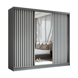 SCHWEBET&Uuml;RENSCHRANK Cabinio Grau Wei&szlig; 240/216/61 cm &ndash; mit Spiegel und Lamellen