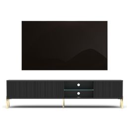 LOWBOARD Benvie 3T Schwarz 175/47/31.6 cm &ndash; mit goldenen Beinen, offener Ablage und Kabeldurchlass