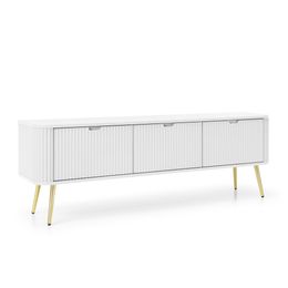 LOWBOARD Salvia 3T Wei&szlig;, Gold 168/56/39 cm &ndash; mit geriffelten Fronten und hohen Beinen