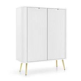 HIGHBOARD Salvia 2T Wei&szlig;, Gold 103/129/39 cm &ndash; mit geriffelten Fronten und hohen Beinen