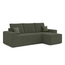 ECKSOFA L Form Talaton Olivgr&uuml;n 246/149/87 cm &ndash; mit Schlaffunktion und Bettkasten