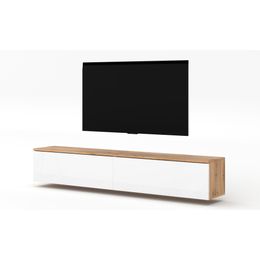 LOWBOARD Loriano 2x100 Eiche Wotan, Wei&szlig; Hochglanz 200/34/32 cm &ndash; TV Bank
