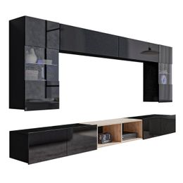 WOHNWAND Kossana 24 Modern Schwarz/Goldene Eiche 300/154/43 cm Wohnzimmerm&ouml;bel