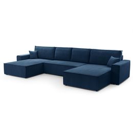 WOHNLANDSCHAFT Cedria Blau 389/145/85 cm mit Schlaffunktion